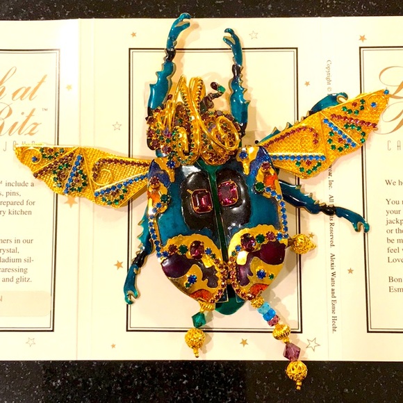 Jewelry | Rare Lunch At The Ritz Crystal Scarab Pin | Poshmark